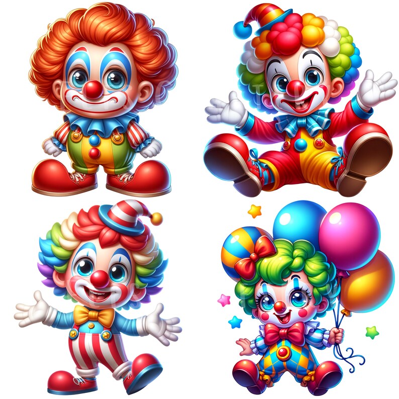 Cute Clown Clipart Bundle 15 PNG High Quality Cartoon Funny Clown ...