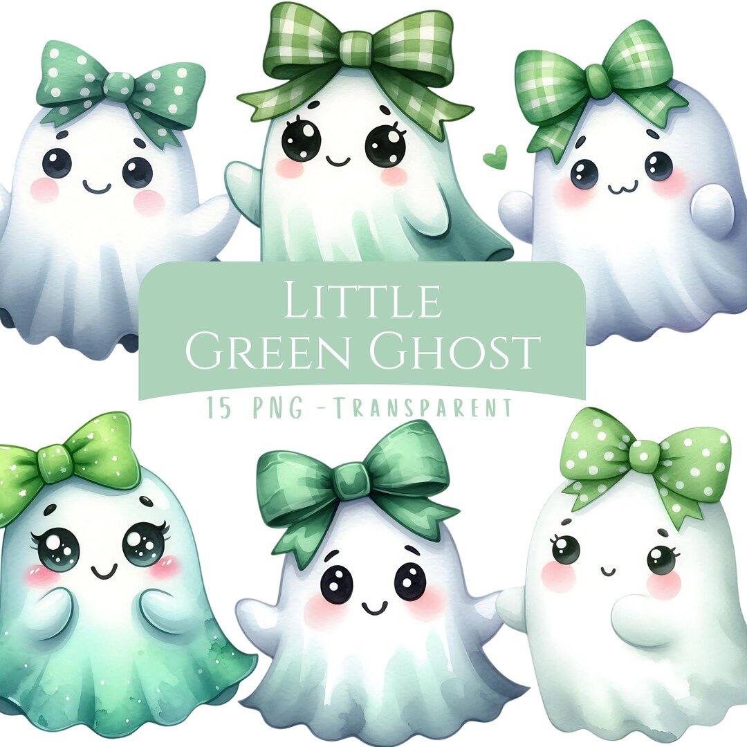 Little Green Ghost Clipart Bundle 15 PNG Watercolor Digital Download ...