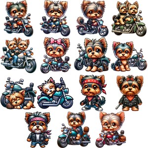 Biker Yorkie Clipart Bundle 15 PNG High Quality Cartoon Yorkshire ...