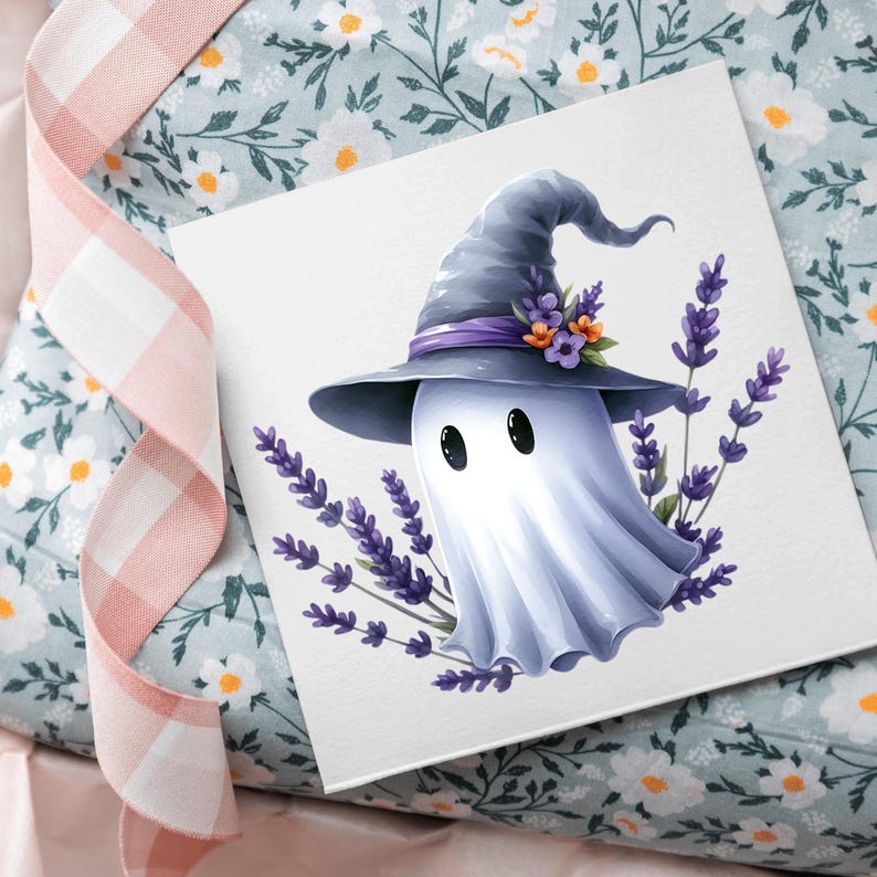 Lavender Ghost Clipart Bundle 15 PNG High Quality Watercolor Cute Ghost ...