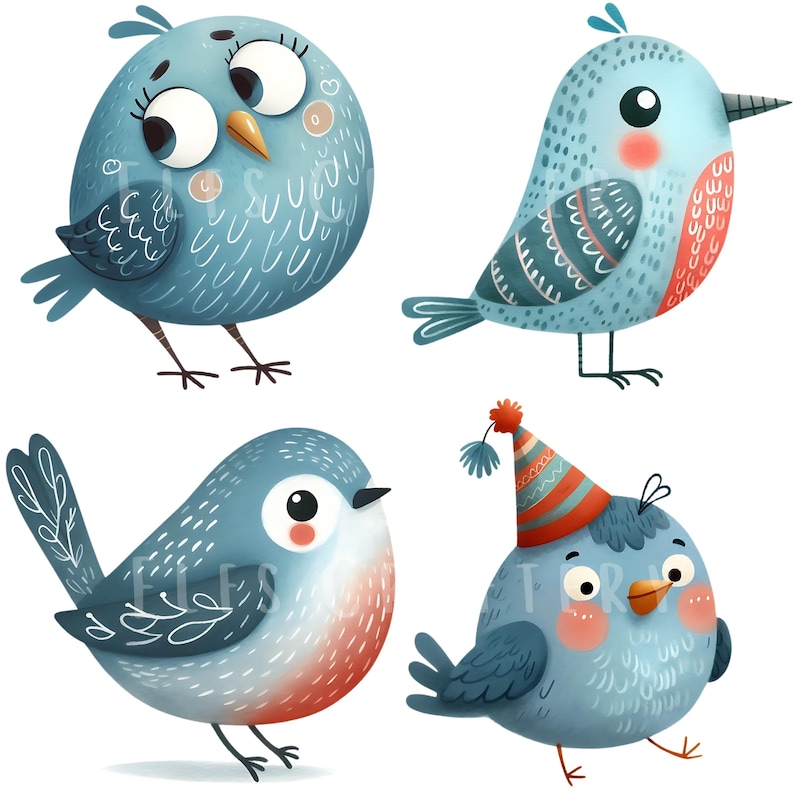 Little Birdy Clipart Bundle 15 PNG Watercolor Cute Bird Digital ...