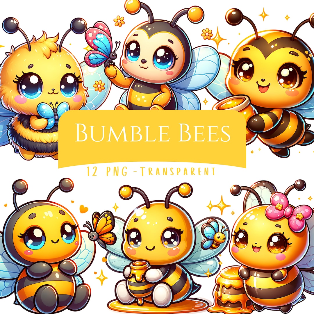 Cute Bumble Bee Clipart Bundle 12 PNG Baby Bee PNG Cute Clip Art for ...
