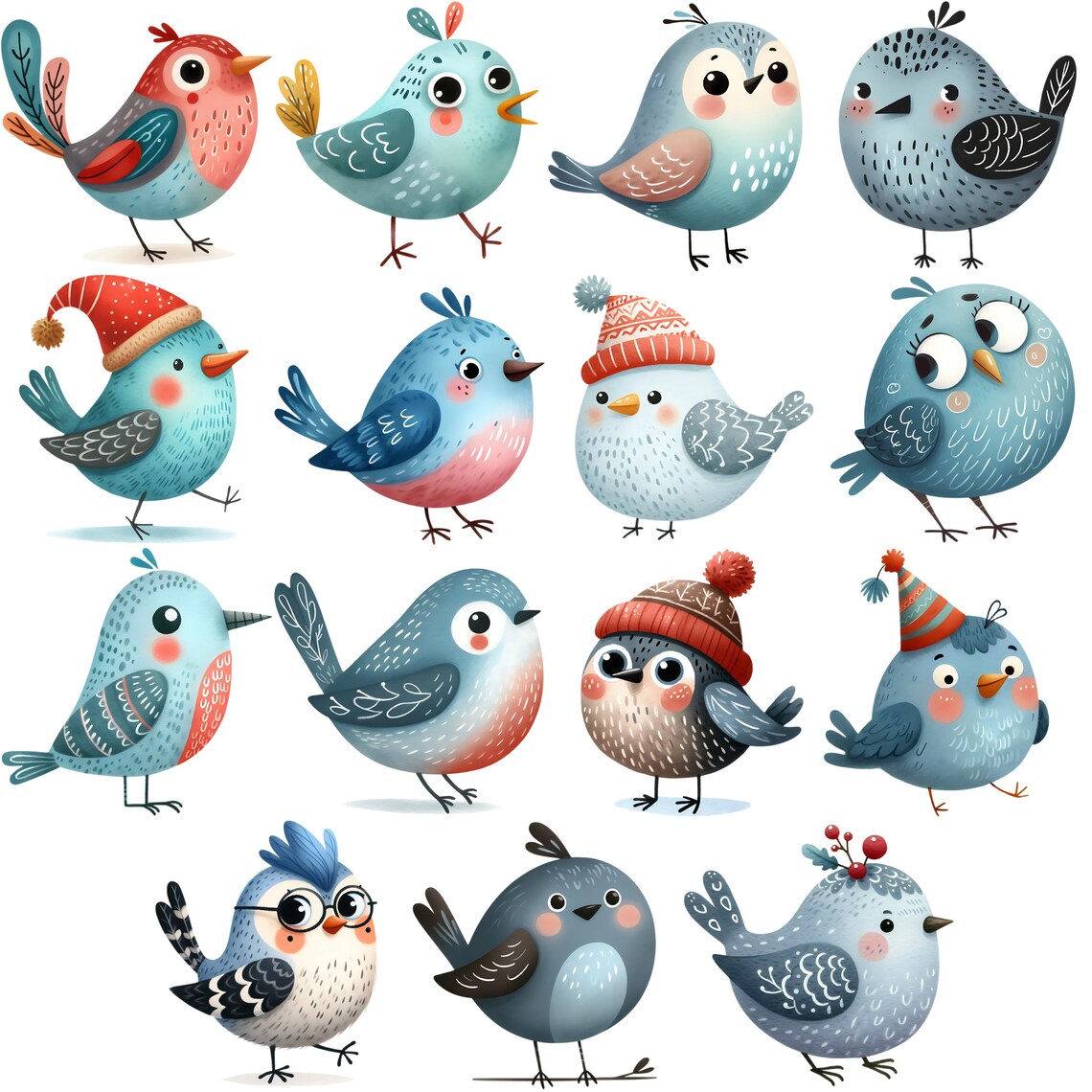 Little Birdy Clipart Bundle 15 PNG Watercolor Cute Bird Digital ...