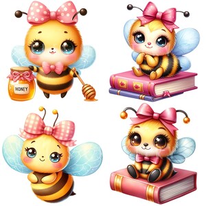 Girly Bee Clipart Bundle 15 PNG High Quality Watercolor Cute Pink ...