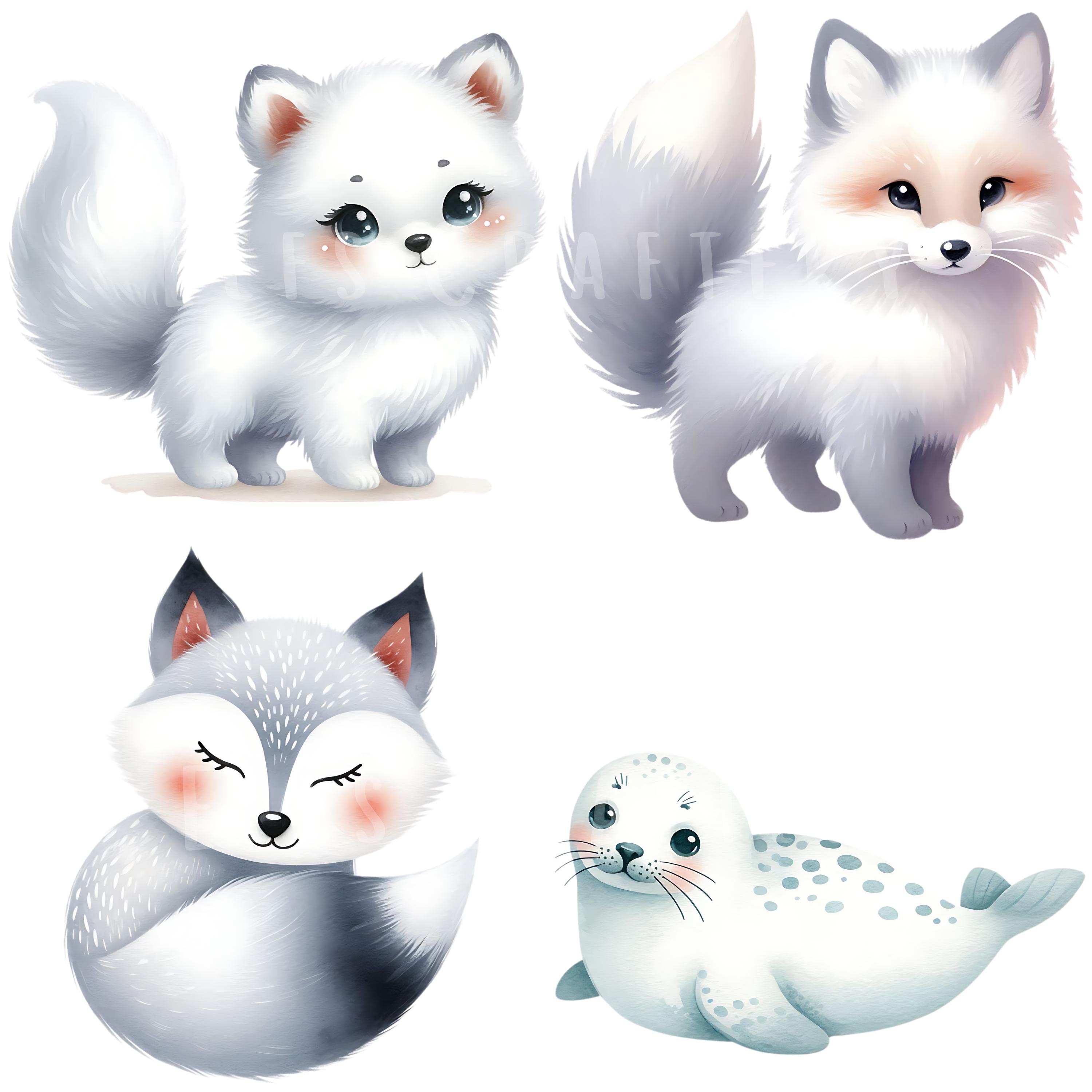 Cute Arctic Animals Clipart Bundle 20 PNG Watercolor Baby Winter ...