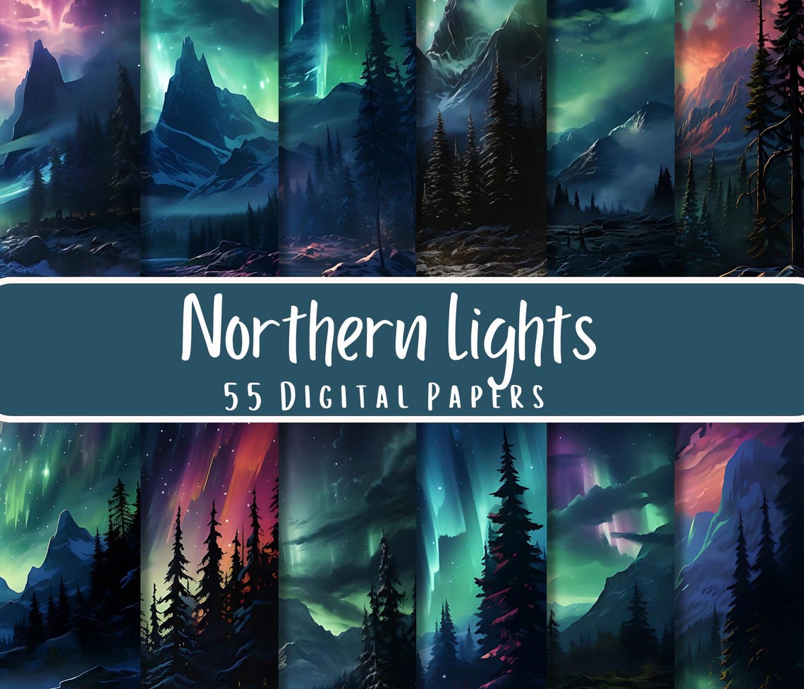 Northern Lights Digital Papers 55 PNG and JPG Files High Quality Aurora ...