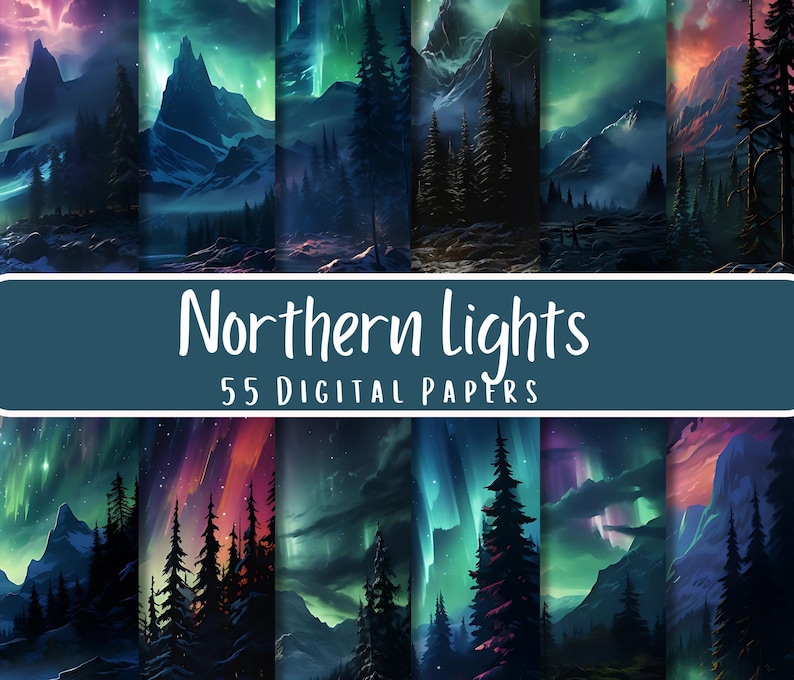 Northern Lights Digital Papers 55 PNG and JPG Files High Quality Aurora ...