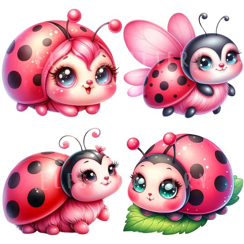 Pink Ladybug Clipart Bundle 15 PNG High Quality Watercolor Little ...