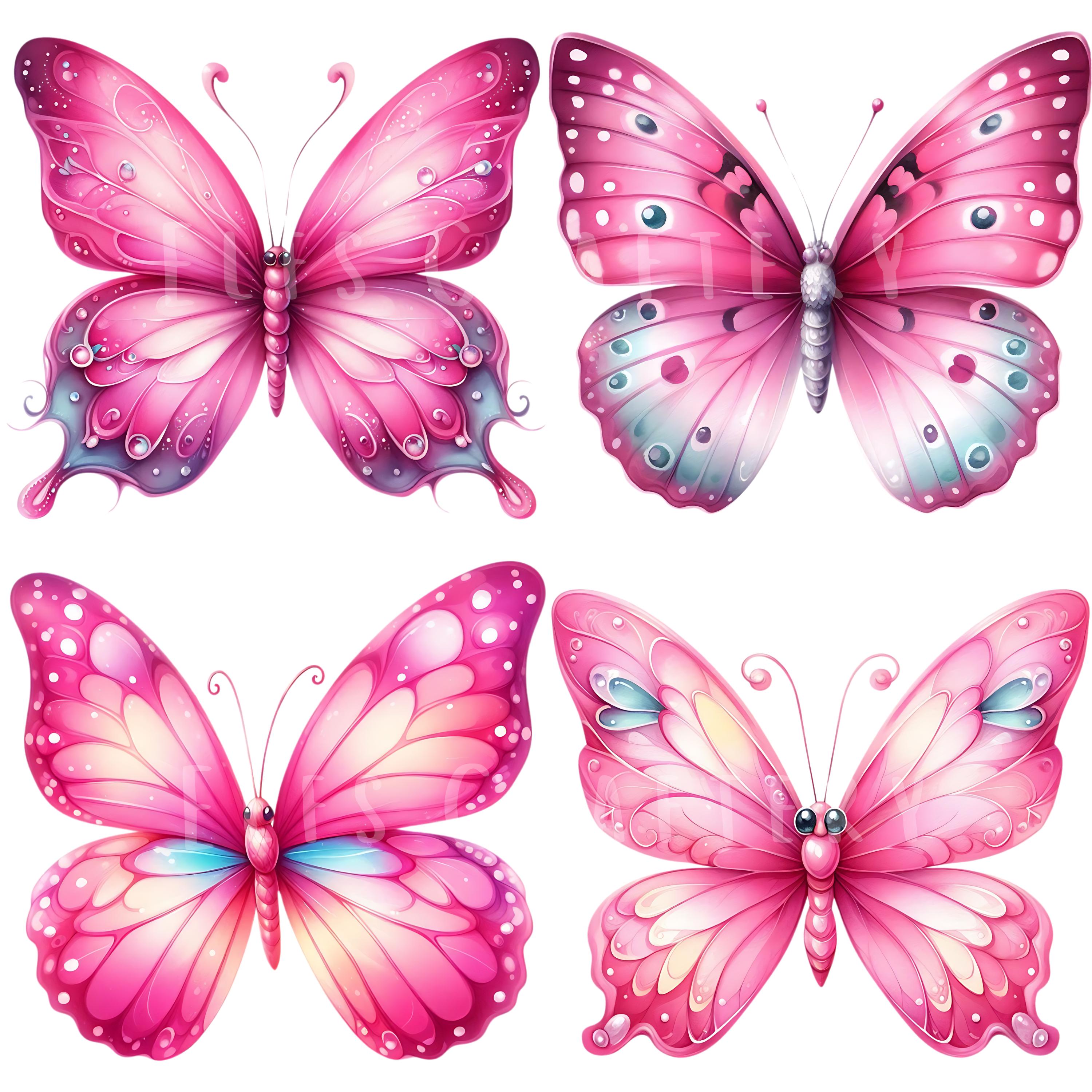 Pink Butterfly Clipart Bundle 18 PNG High Quality Watercolor Cute ...