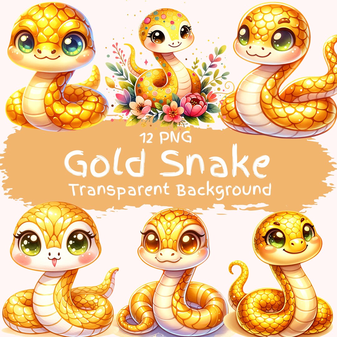 Gold Snake Clipart Bundle 12 PNG High Quality Watercolor Cute Floral ...