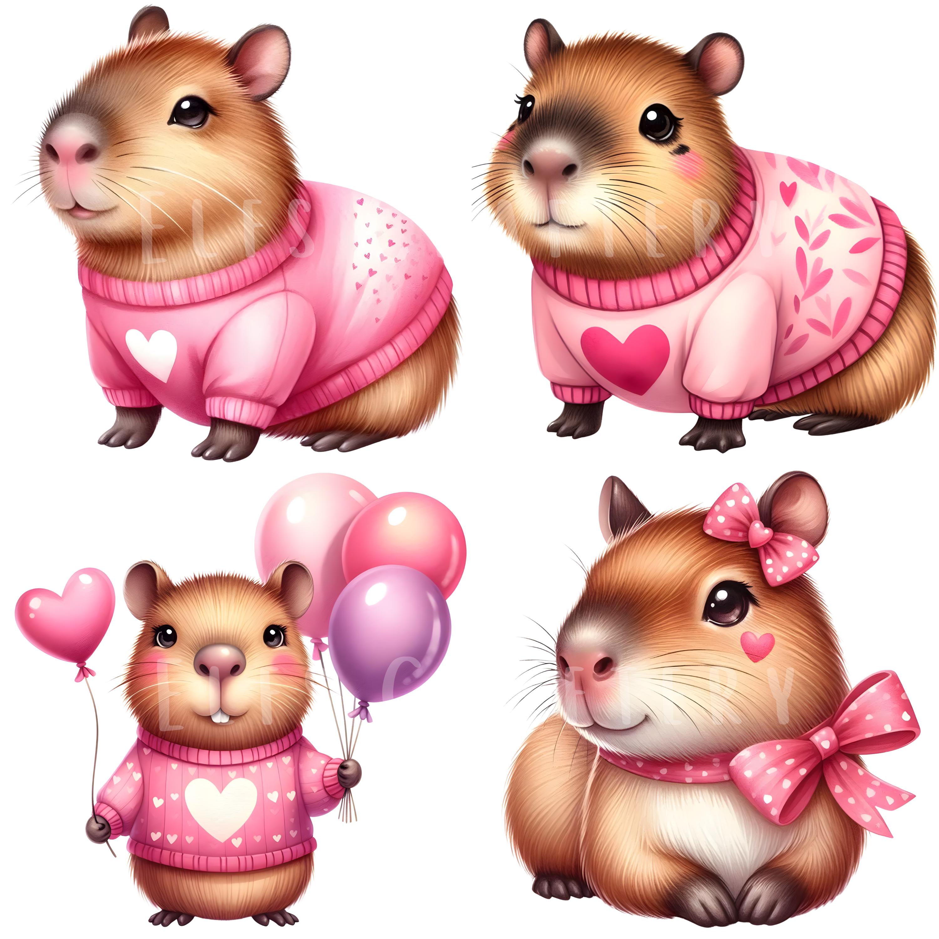Lovely Capybara Clipart Bundle 15 PNG High Quality Watercolor Cute Pink ...