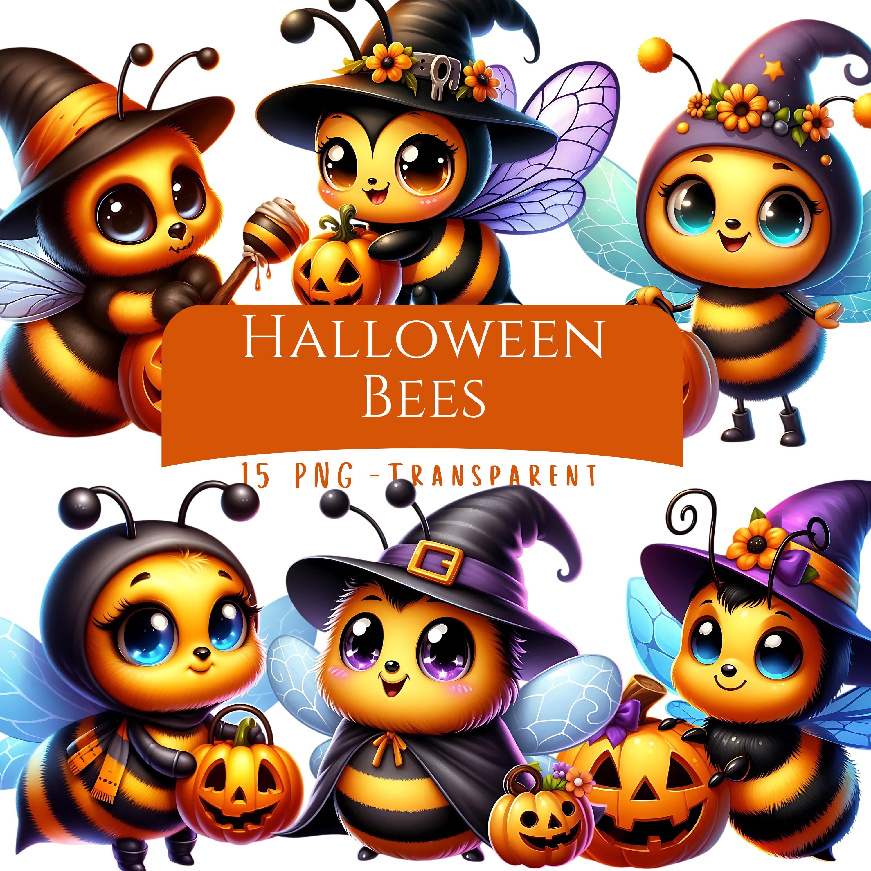 Halloween Bees Clipart Bundle 15 PNG High Quality Cartoon Spooky Season ...