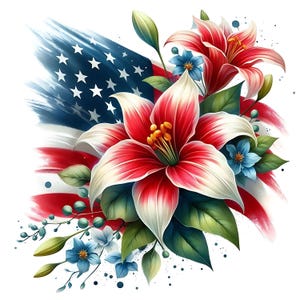 20 JPG Patriotic Flowers Clipart Bundle Watercolor Floral 4th of July ...