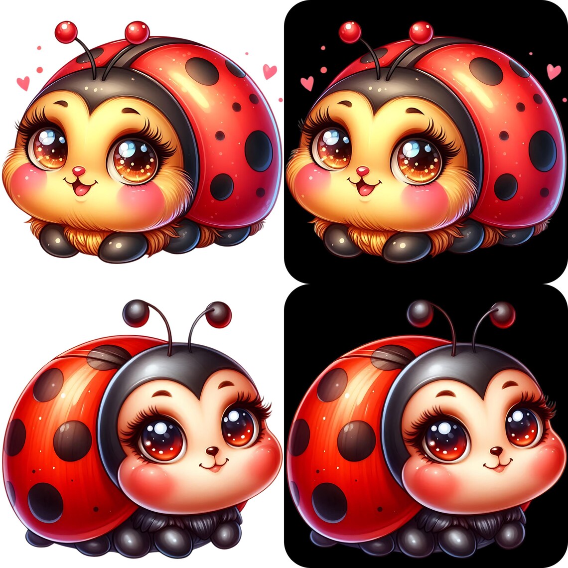 Little Ladybug Clipart Bundle 15 PNG High Quality Cartoon Cute Ladybug ...
