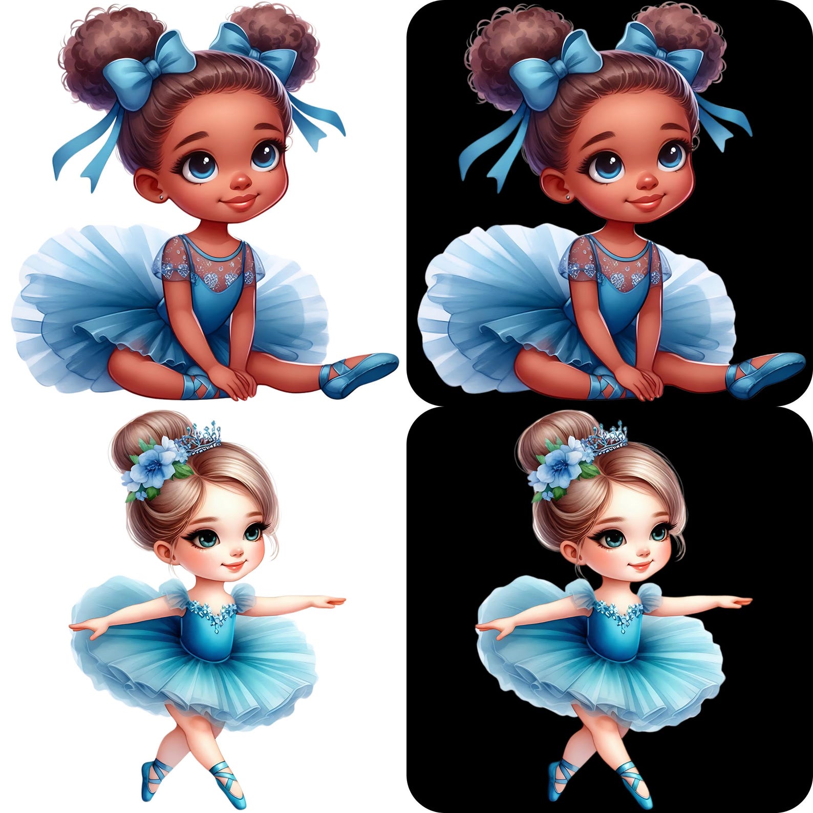 Little Blue Ballerina Clipart Bundle 15 PNG High Quality Watercolor ...