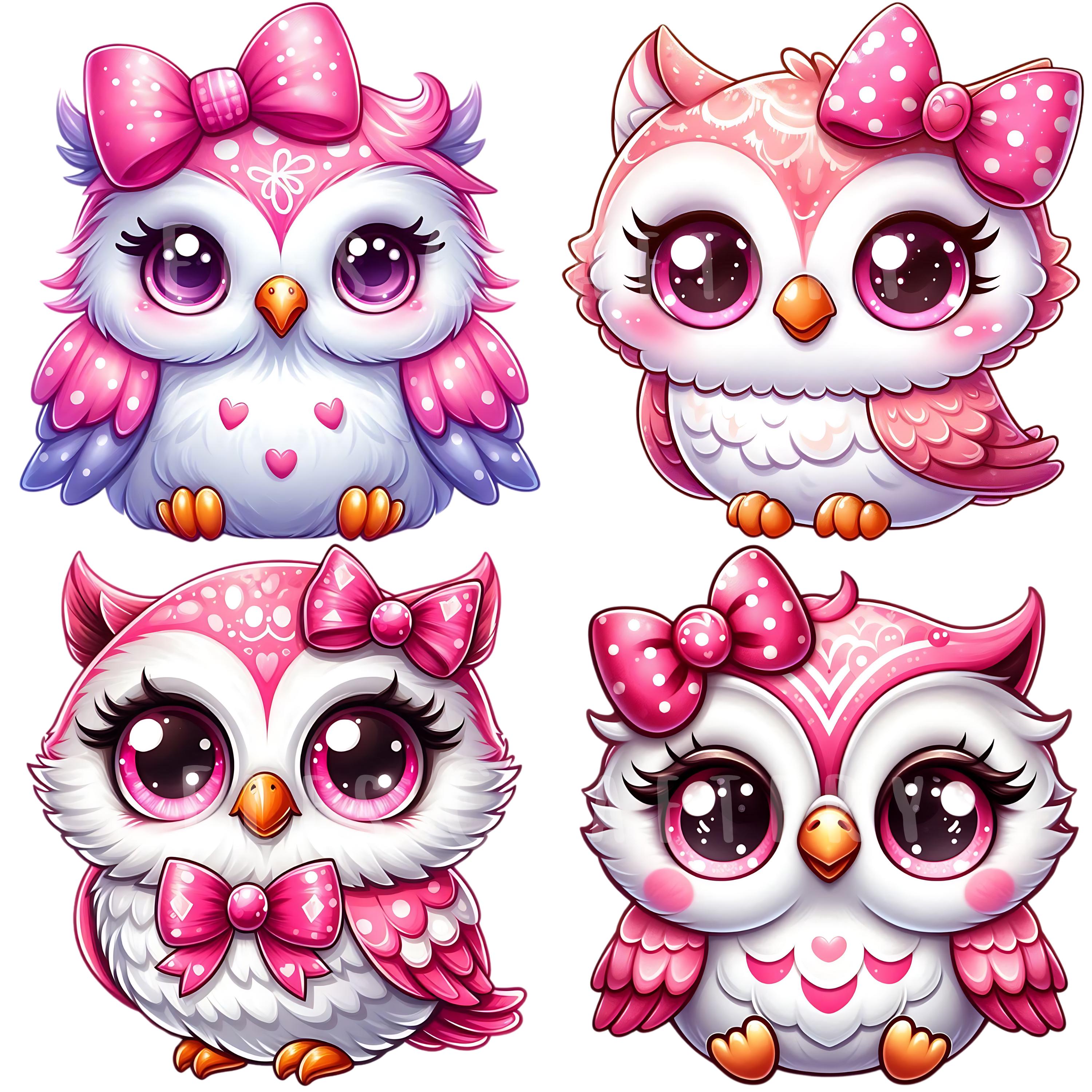 Pink Owl Clipart Bundle 15 PNG High Quality Cartoon Owl Ilustrations ...