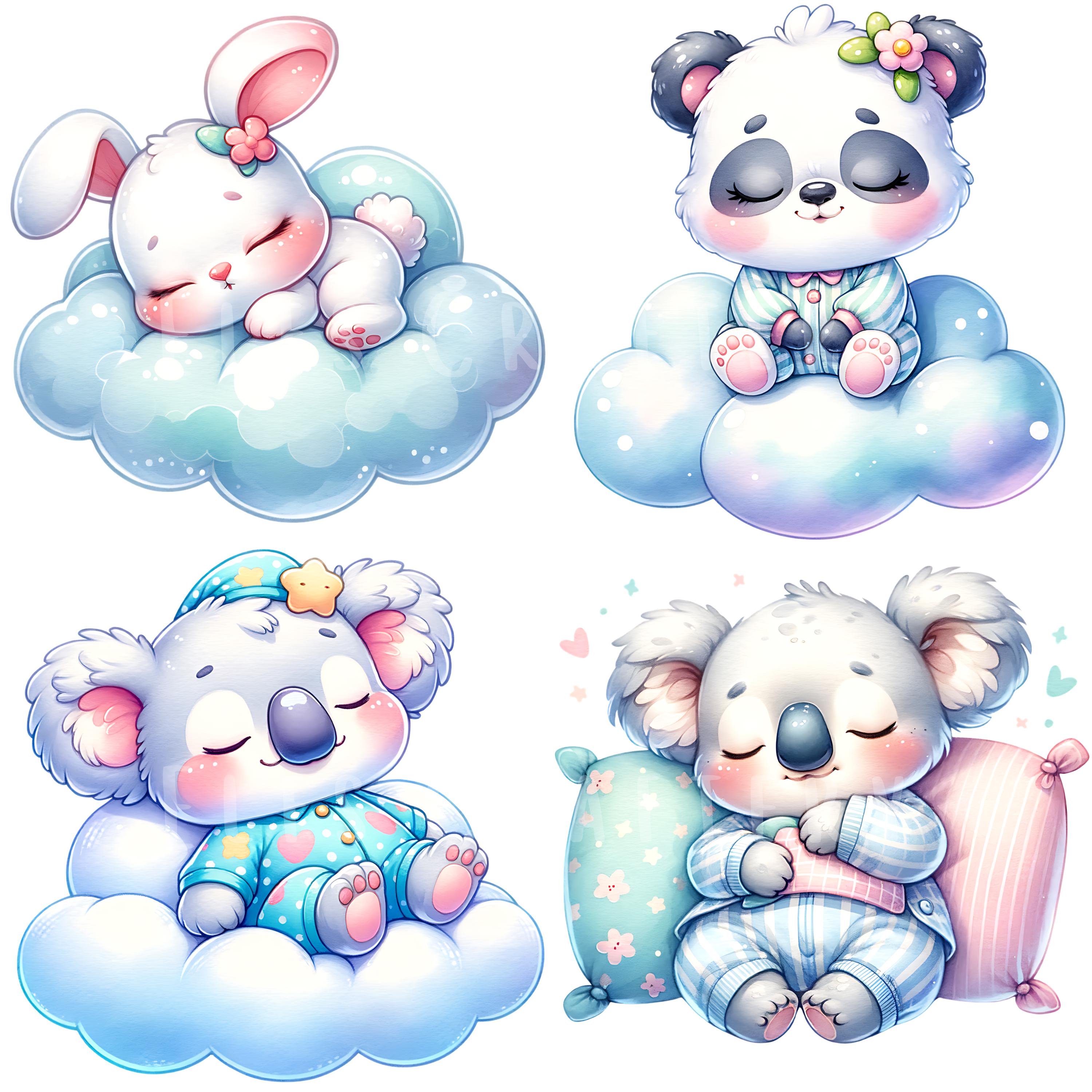 Sleeping Animals Clipart Bundle 15 PNG Cute Nursery Animal Print ...