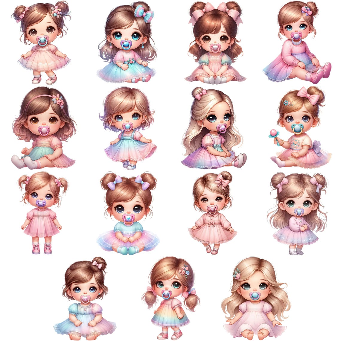 Baby Girl Clipart Bundle 15 PNG High Quality Watercolor Cute Little ...