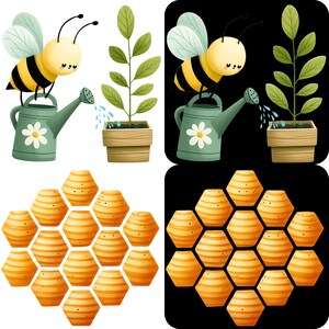 Bee Garden Clipart Bundle 29 PNG High Quality Watercolor Cute Bumble ...