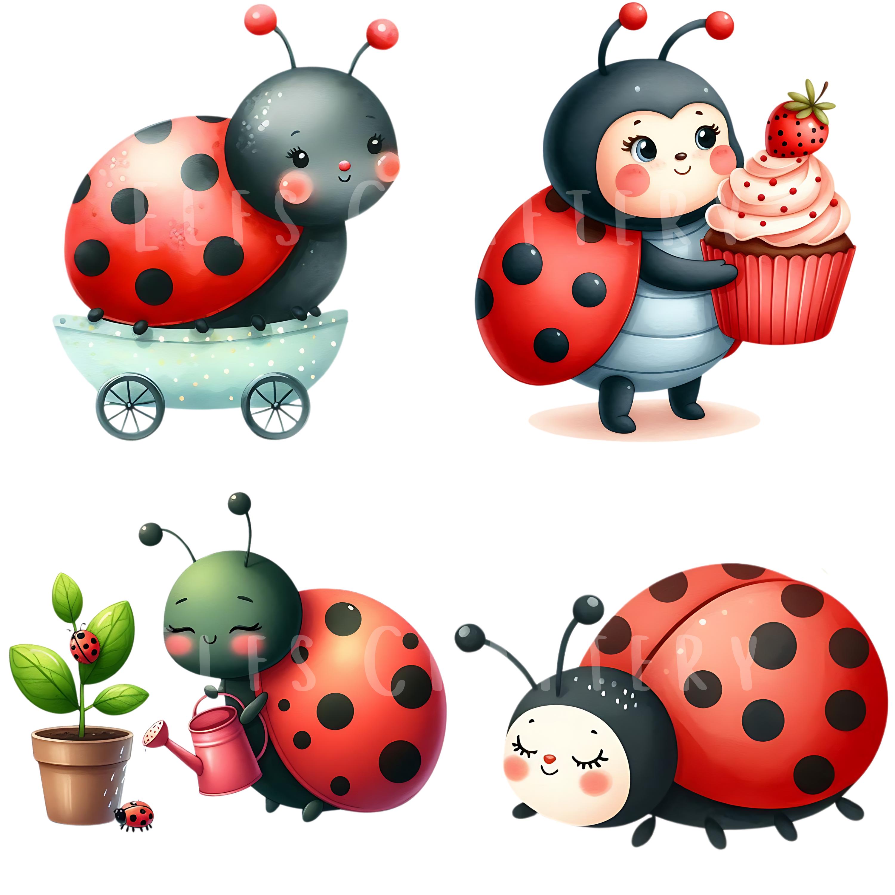 Cute Ladybug Clipart Bundle 15 PNG Watercolor Cute Nursery Ladybug ...