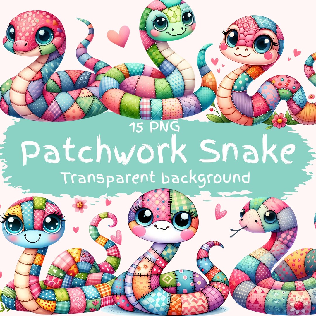 Patchwork Snake Clipart Bundle 15 PNG High Quality Cute Watercolor ...