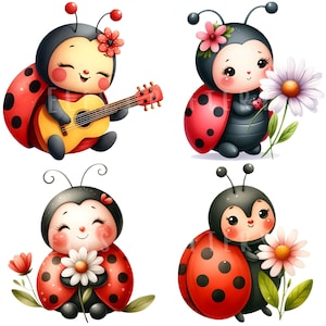 Cute Ladybug Clipart Bundle 15 PNG Watercolor Cute Nursery Ladybug ...