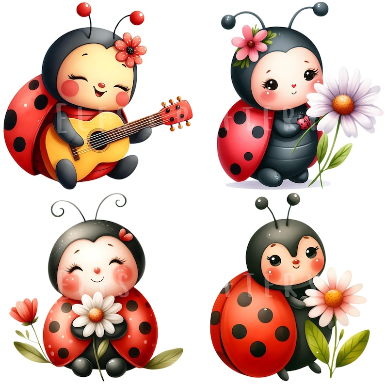 Cute Ladybug Clipart Bundle 15 PNG Watercolor Cute Nursery Ladybug ...