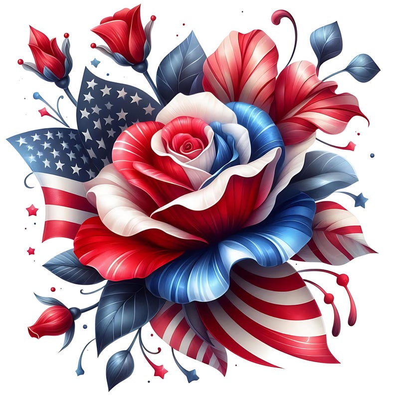 20 JPG Patriotic Flowers Clipart Bundle Watercolor Floral 4th of July ...