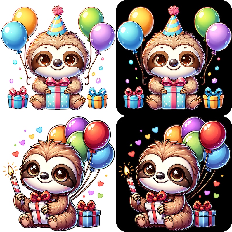 Birthday Sloth Clipart Bundle 15 PNG Cute Birthday Animal Digital Art ...