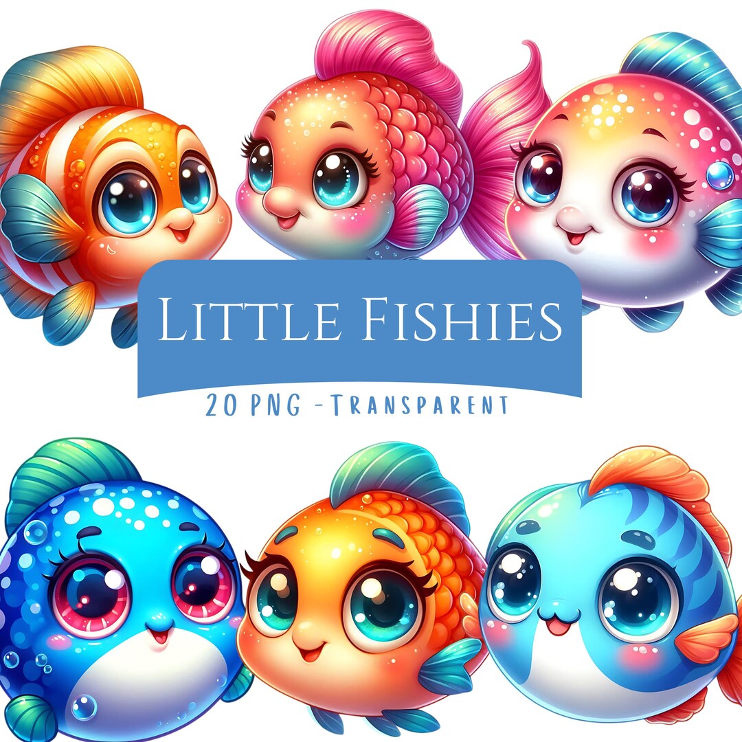 Little Fishies Clipart Bundle 20 PNG High Quality Cartoon Style Cute ...