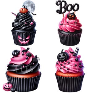 Halloween Cupcakes Clipart Bundle 15 PNG Cartoon Halloween Desserts ...