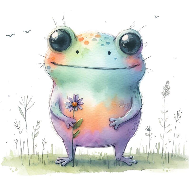 15 JPG Little Whimsy Frog Clipart Bundle Watercolor Cute Pastel Quirky ...