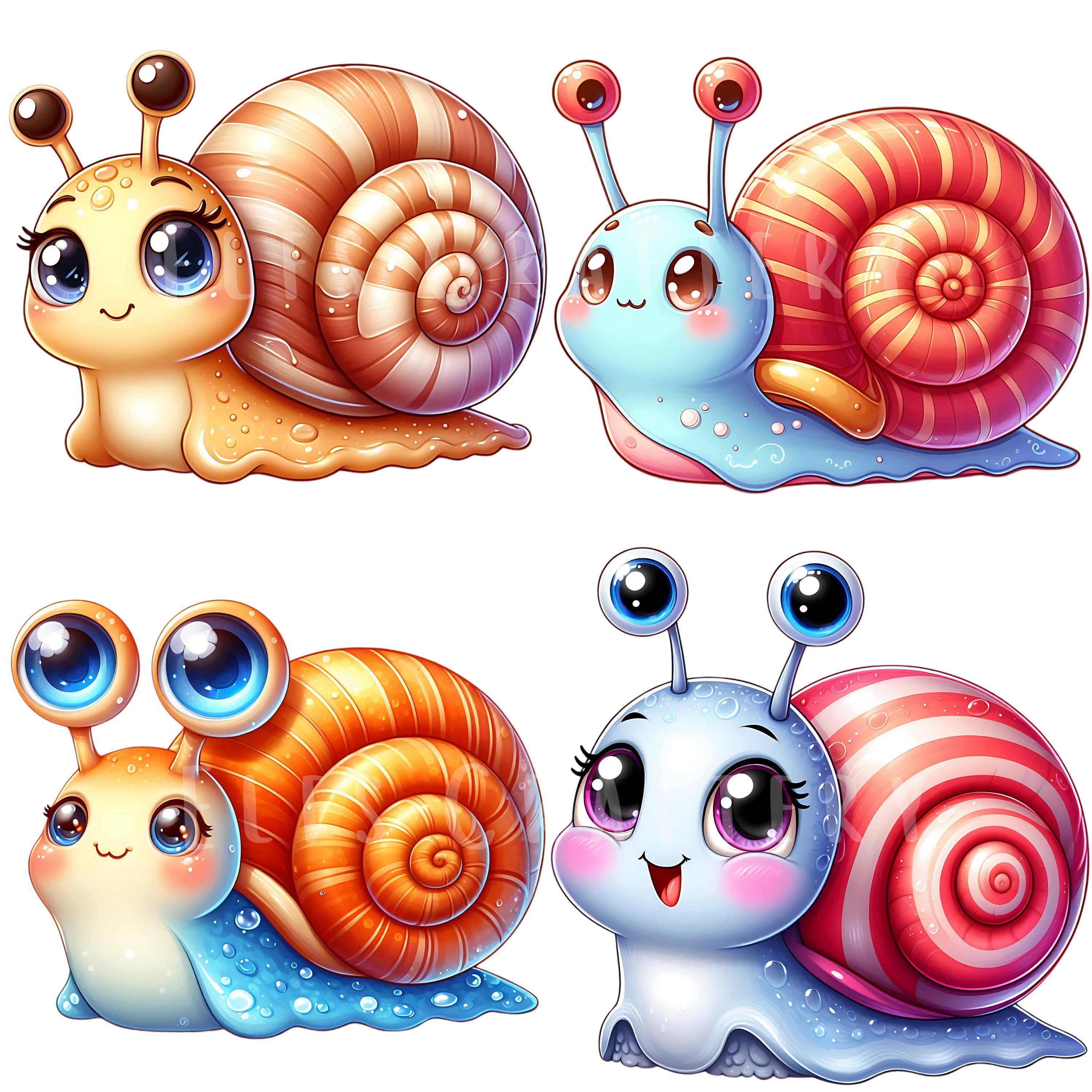 Cute Snail Clipart Bundle 15 PNG High Quality Cartoon Baby Snail ...