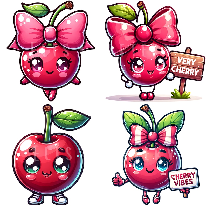 Cherry Love Clipart Bundle 15 PNG Cute Cherry Character Fruit Couple ...