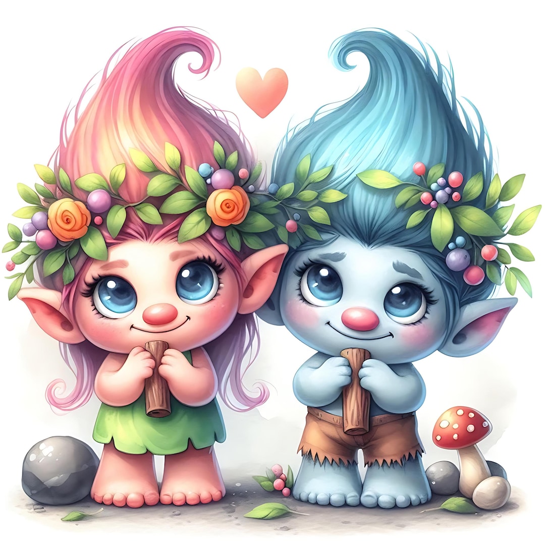 18 JPG Troll Couple Clipart Bundle, Watercolor Ogre in Love, Digital ...