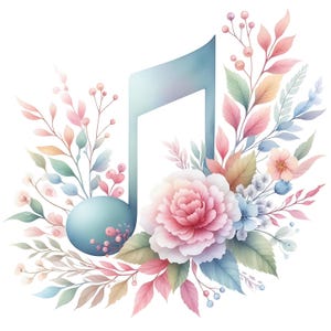 15 JPG Pastel Floral Music Notes Digital Art Bundle Beautiful ...