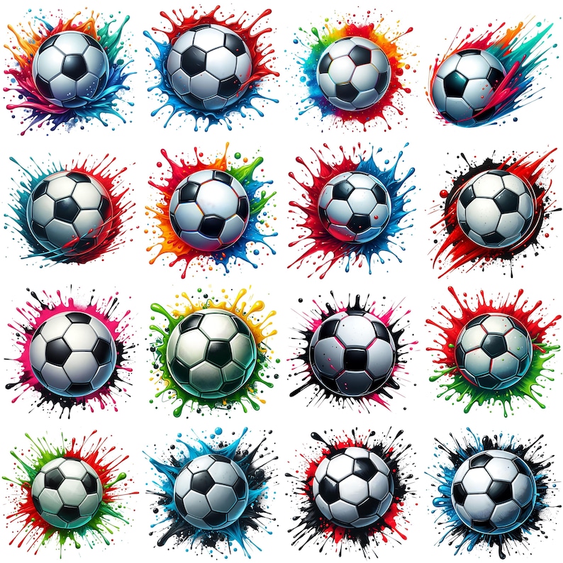 Soccer Ball Clipart Bundle 18 PNG High Quality Colorful Watercolor ...
