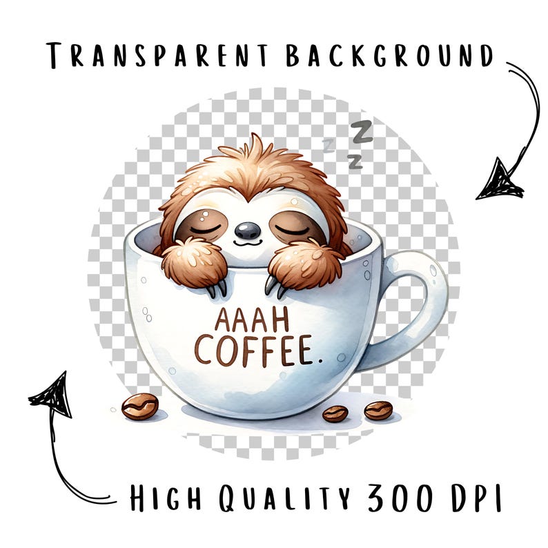 Coffee Sloth Clipart Bundle 12 PNG High Quality Digital Files ...