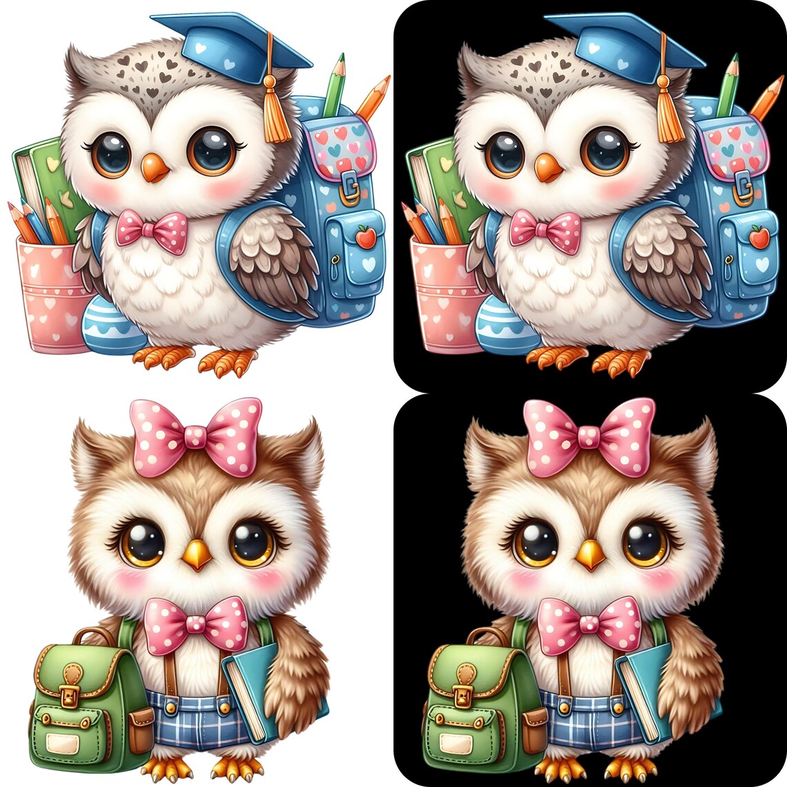 Back to School Owl Clipart Bundle 15 PNG High Quality Watercolor ...