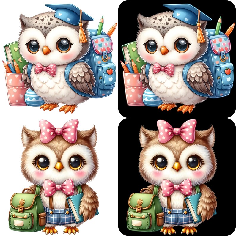 Back to School Owl Clipart Bundle 15 PNG High Quality Watercolor ...
