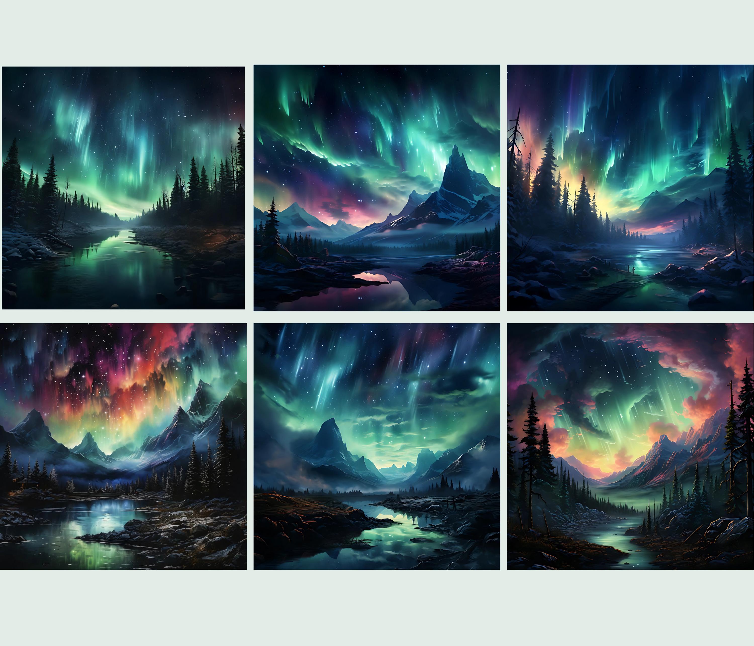 Northern Lights Digital Papers 55 PNG and JPG Files High Quality Aurora ...