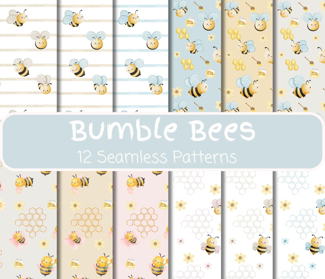 12 JPG Seamless Digital Papers Cute Nursery Pattern Bumble Bee Digital ...