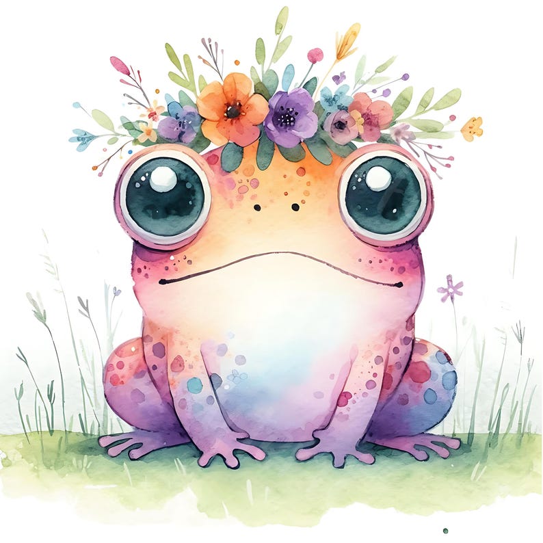 15 JPG Little Whimsy Frog Clipart Bundle Watercolor Cute Pastel Quirky ...