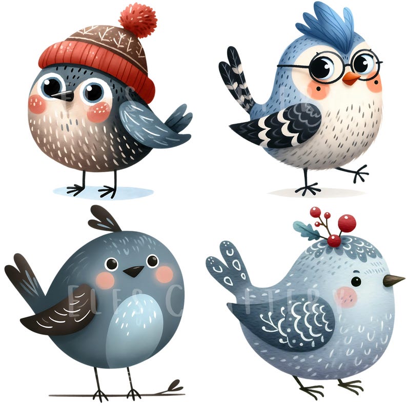 Little Birdy Clipart Bundle 15 PNG Watercolor Cute Bird Digital ...