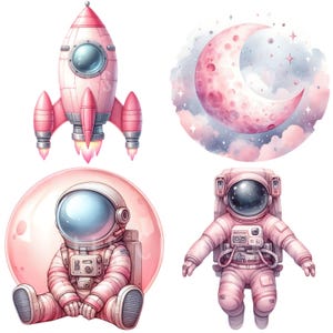 Light Pink Space Clipart Bundle 18 PNG Cute Pink Watercolor Space ...