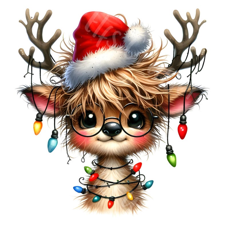 15 JPG Quirky Christmas Reindeer Clipart Bundle Watercolor Funny ...