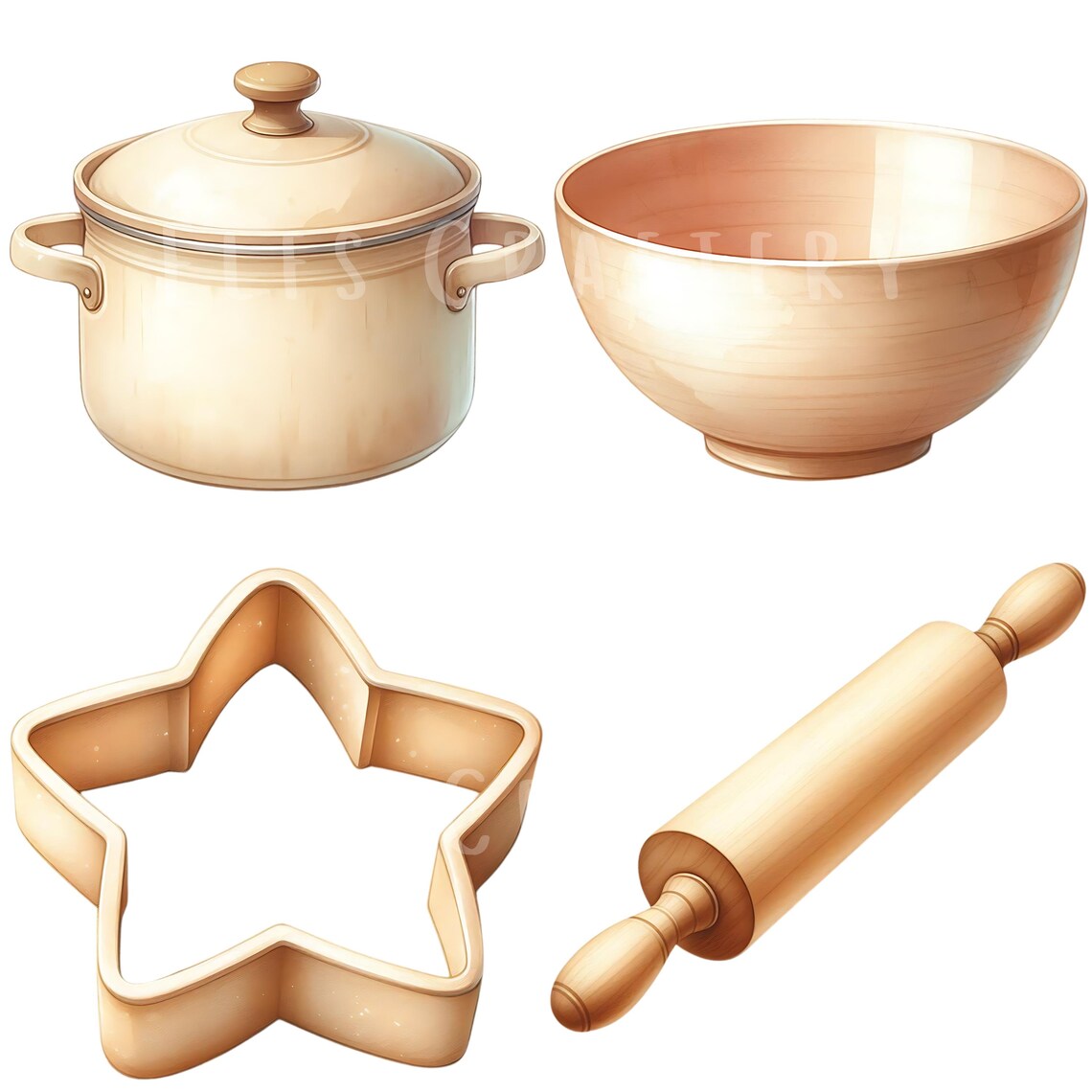 Beige Bakery Clipart Bundle 38 PNG High Quality Watercolor Neutral ...