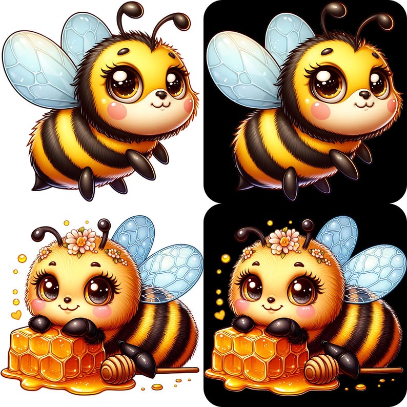 Baby Bee Clipart Bundle 12 PNG High Quality Watercolor Honey Bumble Bee ...