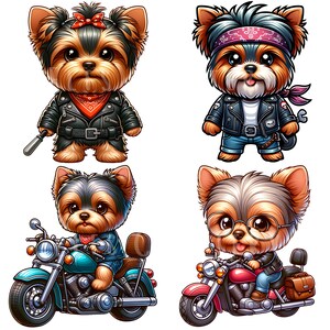 Biker Yorkie Clipart Bundle 15 PNG High Quality Cartoon Yorkshire ...