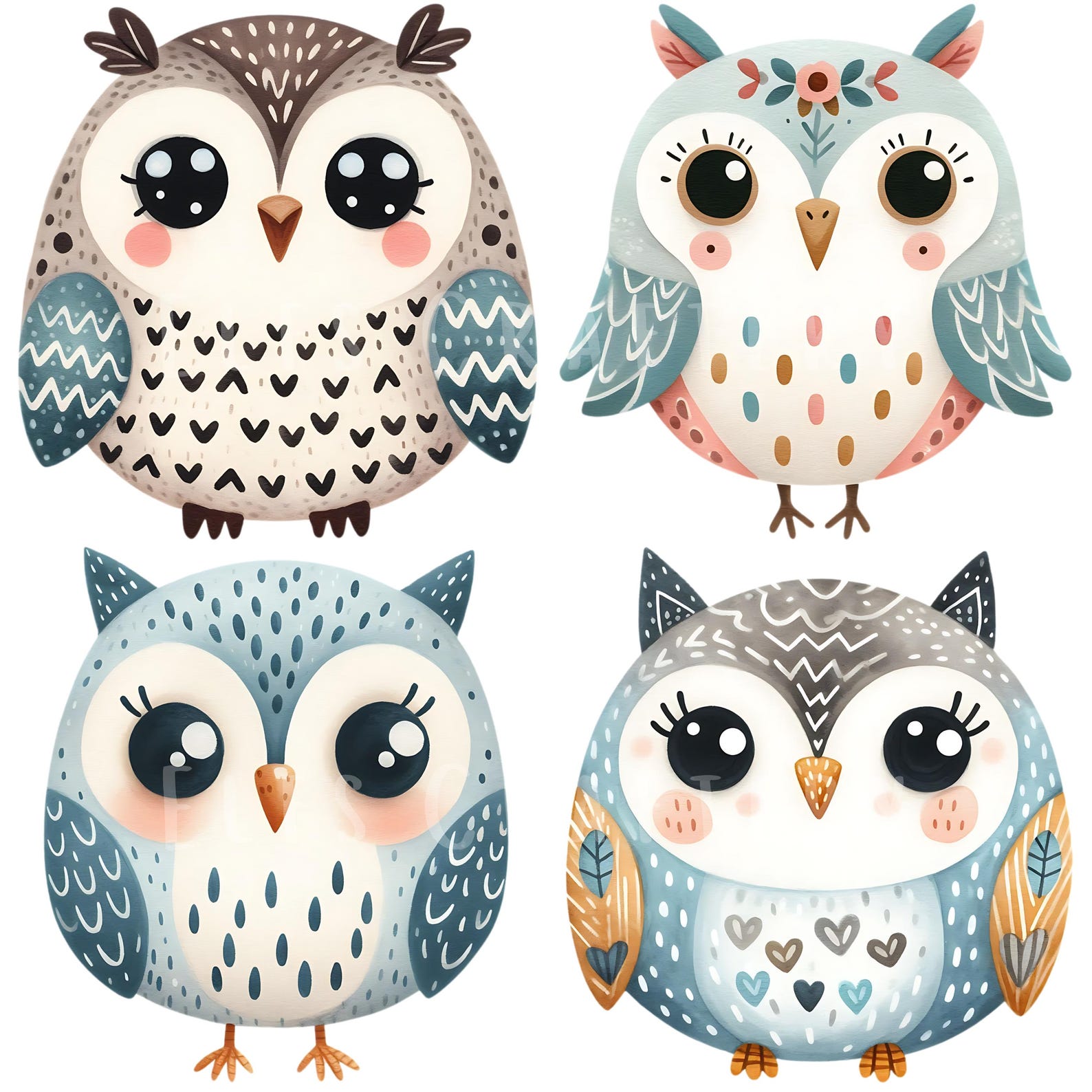 Little Owl Clipart Bundle 18 PNG Watercolor Cute Forest Owl Digital ...